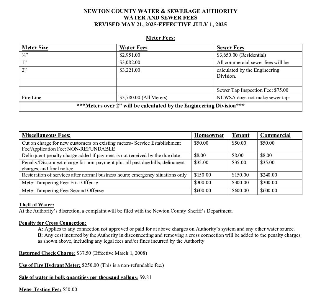Rates & Fees | Newton County Water Authority, Newton Co. GA